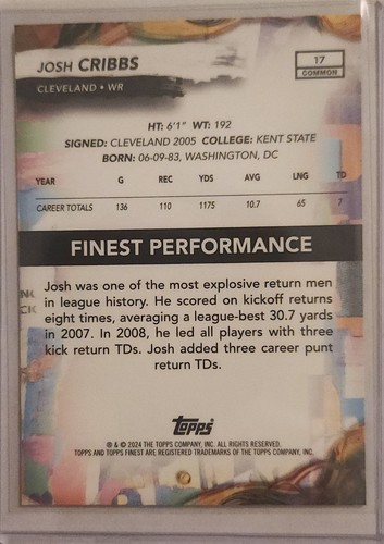 2024 TOPPS FINEST CLEVELAND BROWNS JOSH CRIBBS BLUE 56/99 | eBay