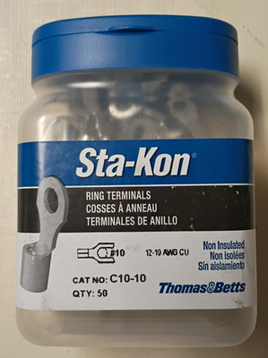 50 Sta-Kon C10-10 Ring Terminals 12-10AWG Copper NonInsulated Thomas ...