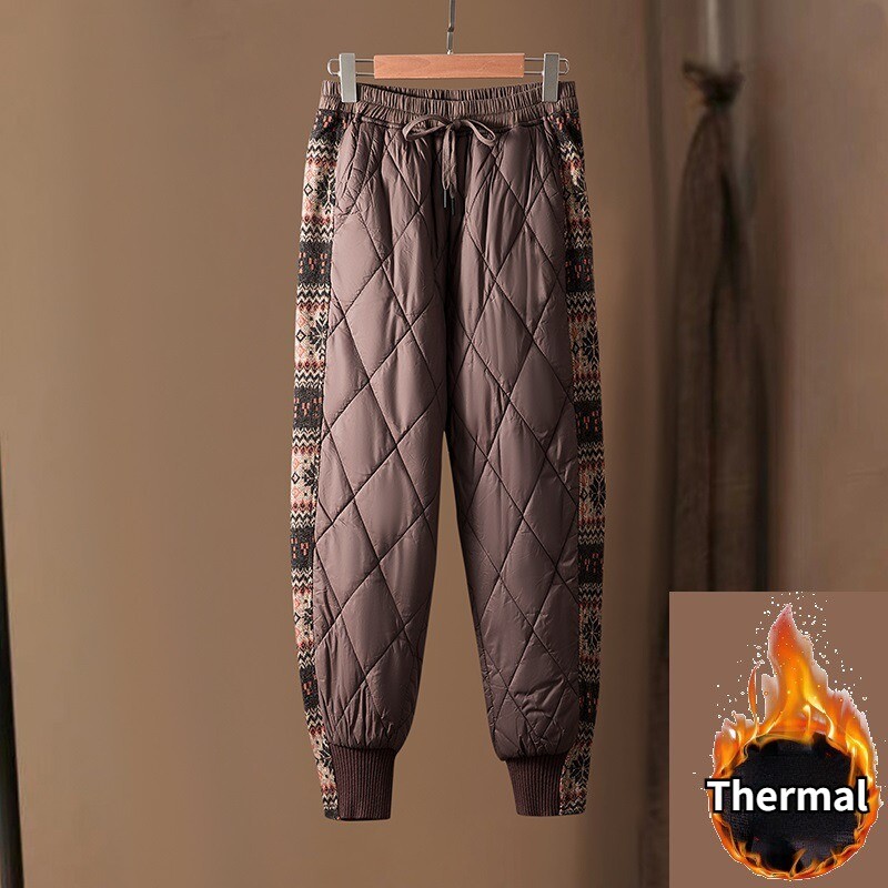 Lady Quilted Padded Pants Thermal Elastic Waist Trousers Retro Ethnic ...