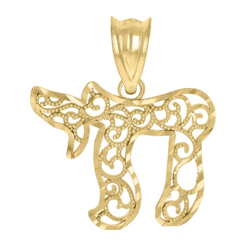 10kt Yellow Gold Filigree Chai Symbol Charm Pendant Gift for Womens | eBay