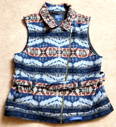VTG PENDLETON WESTERN WEAR VEST AZTEC PRINT VIRGIN WOOL SIZE XL BELTED ...