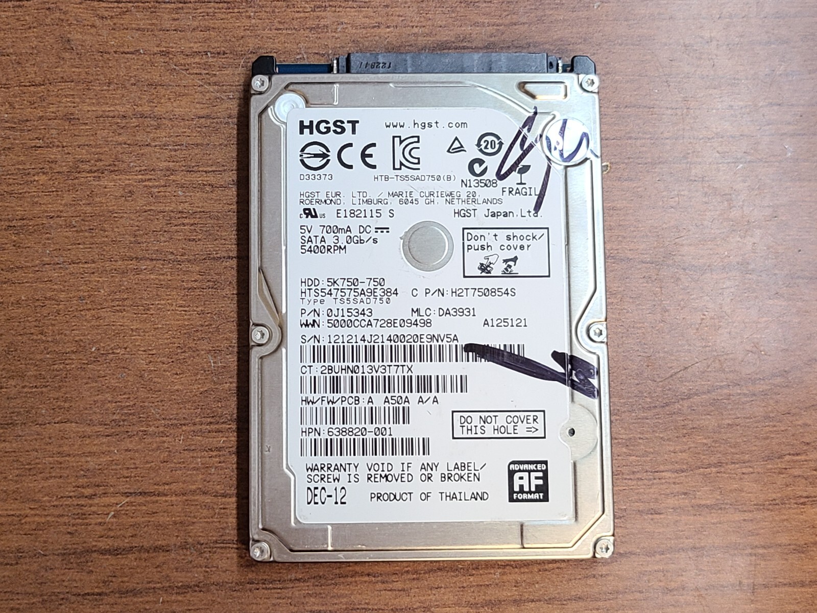 HGST 750GB 5400RPM HDD HARD DRIVE 638820-001 634250-005 HTS547575A9E384 ...
