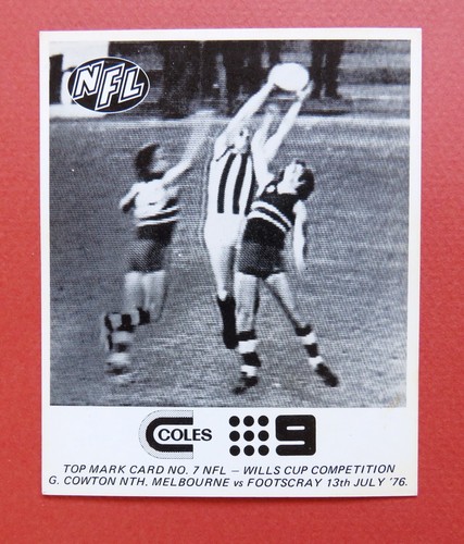 1976 COLES/CHANNEL 9 Wills Cup VFL Card: GARY COWTON (North Melbourne ...