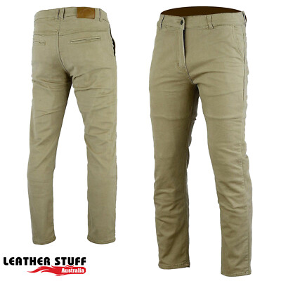 Mens Chino Tan Motorcycle Motorbike CE armoured Jeans Lined with KEVLAR ...