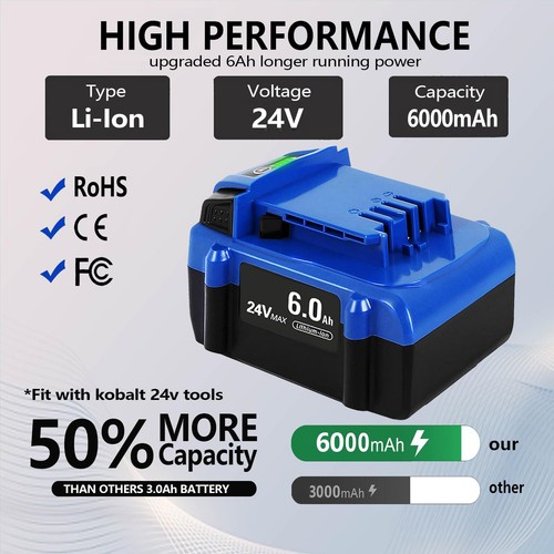 2 Pack Replacement for Kobalt 24 Volt 6.0Ah Lithium ion Battery KB624 ...