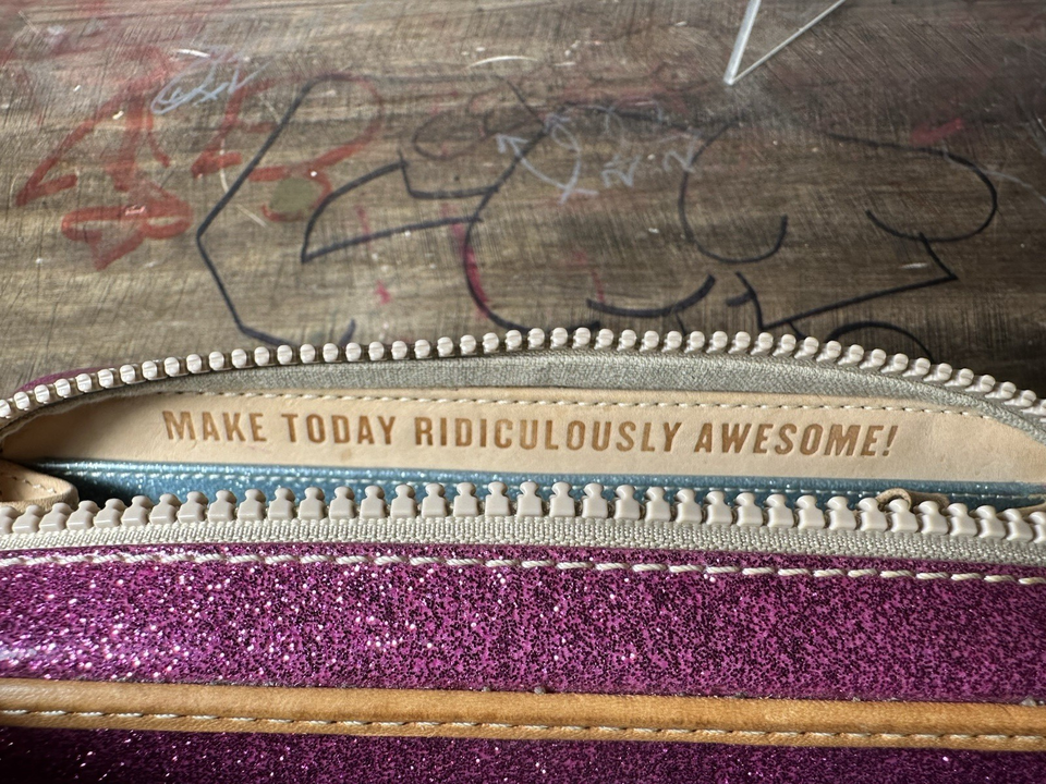 Consuela Berry Bright Pink Color Zippered Pocket Wallet Sparkle Glitter ...