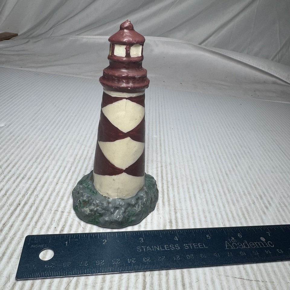 Large VTG. Lighthouse Shaped Candle Red Blue & Off White/Tan 5.5” Decor ...