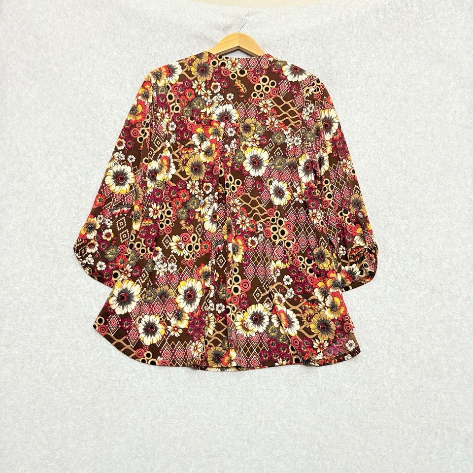 Dear Scarlett Tunic Top L Multiprint Pop Art Floral Stretchy Blouse Flowy | eBay