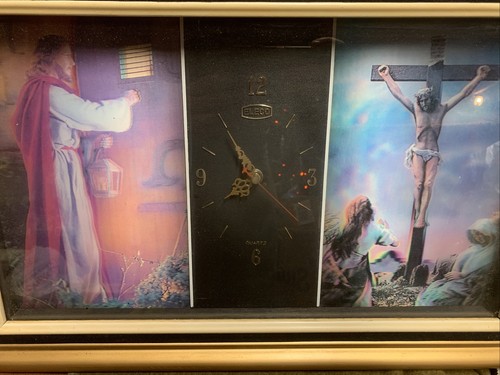 Vtg. Eleco Hologram Wall Clock Jesus Knocking Door Crucifixion Scene ...