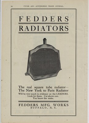 1909 Fedders Mfg. Works Ad: Fedders Auto Radiators - Buffalo, New York ...