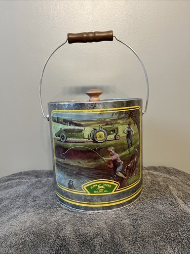 John Deere Ice Bucket with Lid Moline, Illinois Metal And Wooden Handle ...
