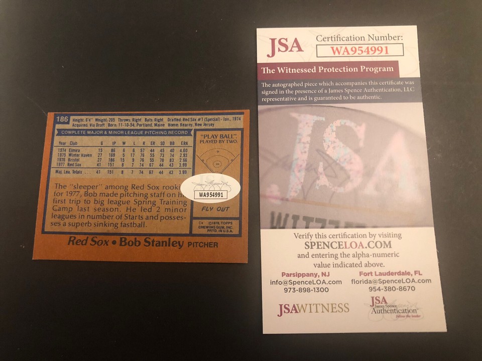 JSA 1978 Topps Bob Stanley Signed Rookie Card RC Red Sox Autographed ...