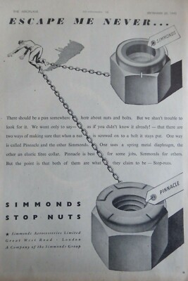 9/1945 PUB SIMMONDS PINNACLE STOP NUTS NUT ECROU VISSERIE AVIATION ORIGINAL AD | eBay