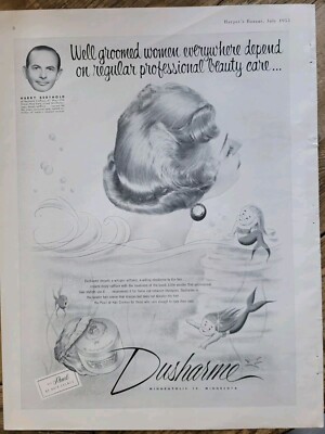 1953 Dusharme hair-sheen wave creme mermaids art vintage ad | eBay