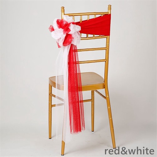 10pcs Wedding Chair Sash Ribbon Cover Mesh Tulle Voile Bow Stretch ...