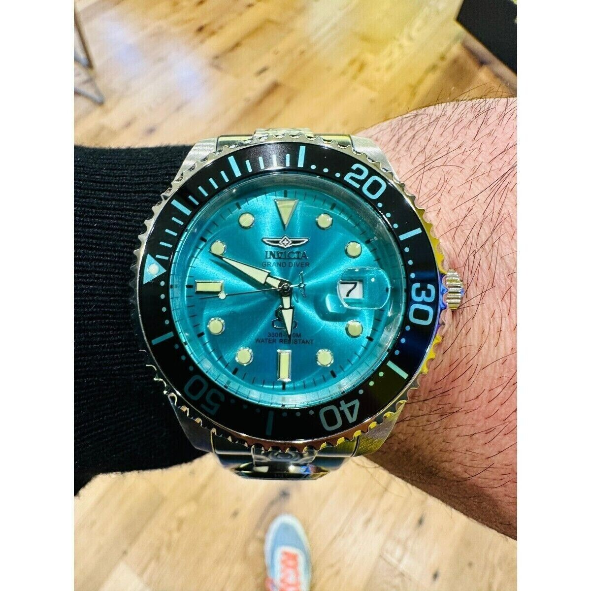 Invicta Grand Diver Mens Blue Dial Dual Time Automatic Quartz Steel ...