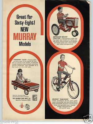 1968 PAPER AD Murray Firebird Pedal Car Improved Farm Tractor Ram Rod ...