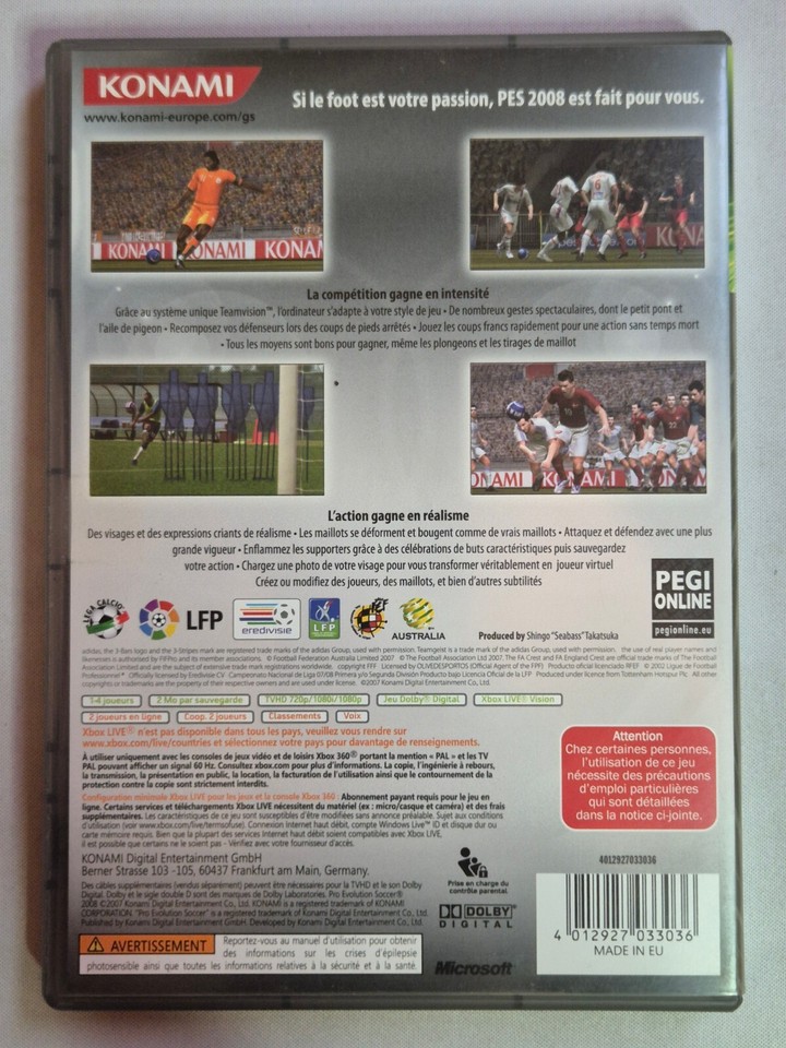 Microsoft XBOX 360 Game PES Pro Evolution Soccer 2008 With Manual PAL ...