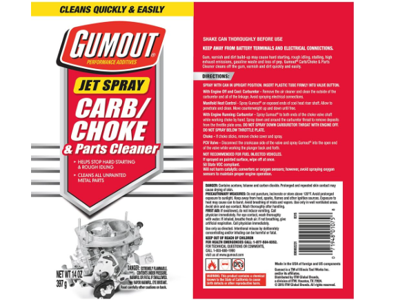 Gumout Carb And Choke Carburetor Cleaner 14 Oz. Cleans Metal Engine ...