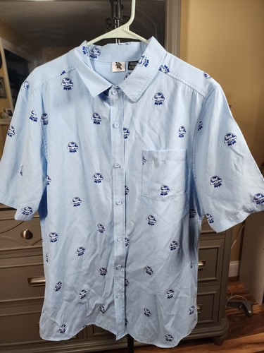 Pabst Blue Ribbon Shirt PBR Short Sleeve Blue Mens Size XL Button Up ...