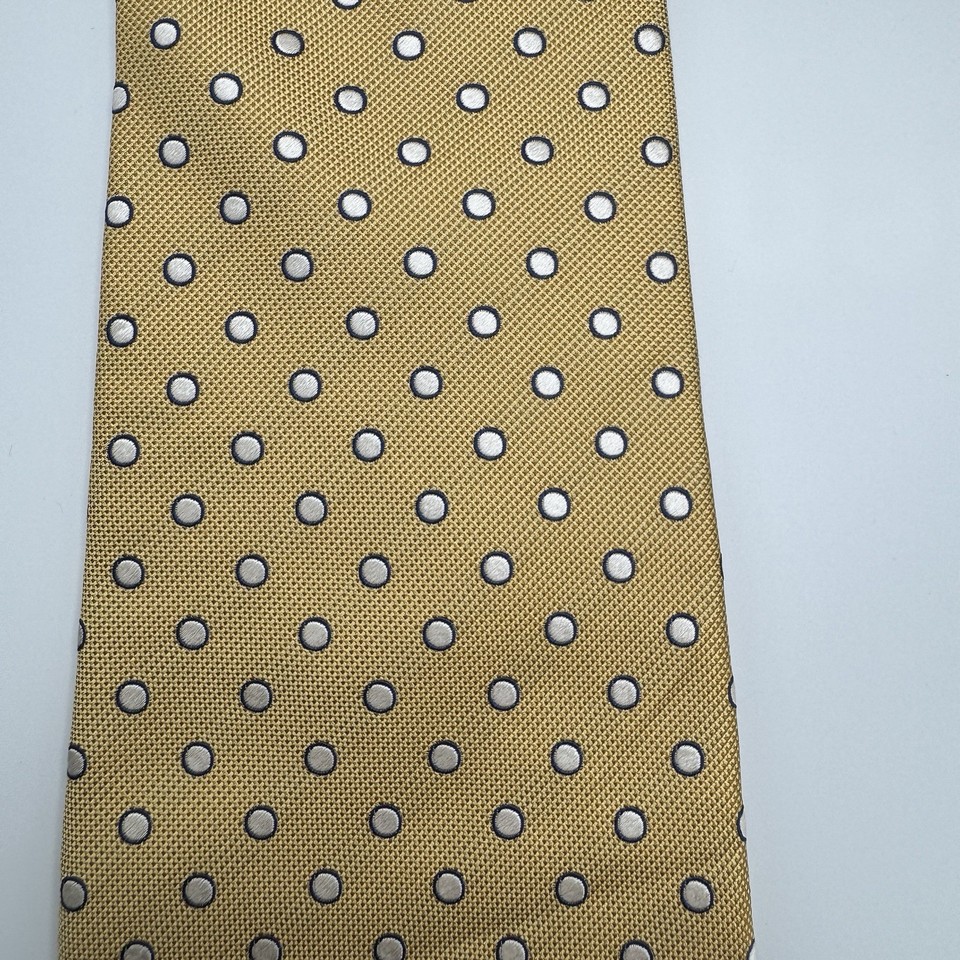 Tasso Elba Spa Yellow / White / Black Polka Dot Silk Handmade Tie 3.75 ...