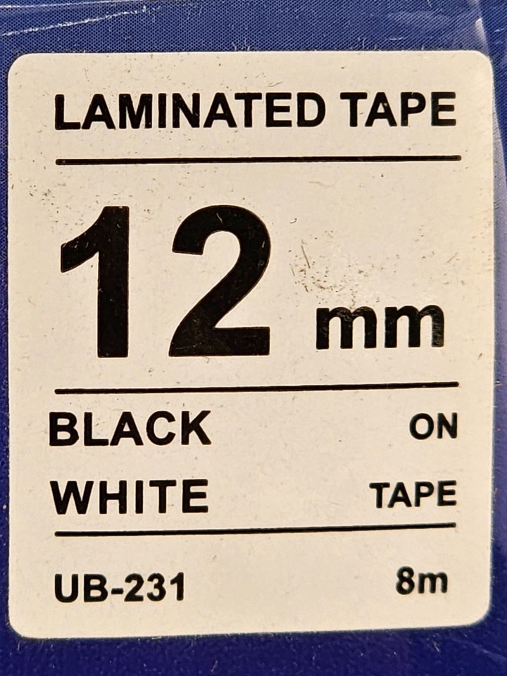 (QTY 6) UB-231 Label Tape Cassette, Black/White 12mm Laminated Tape | eBay