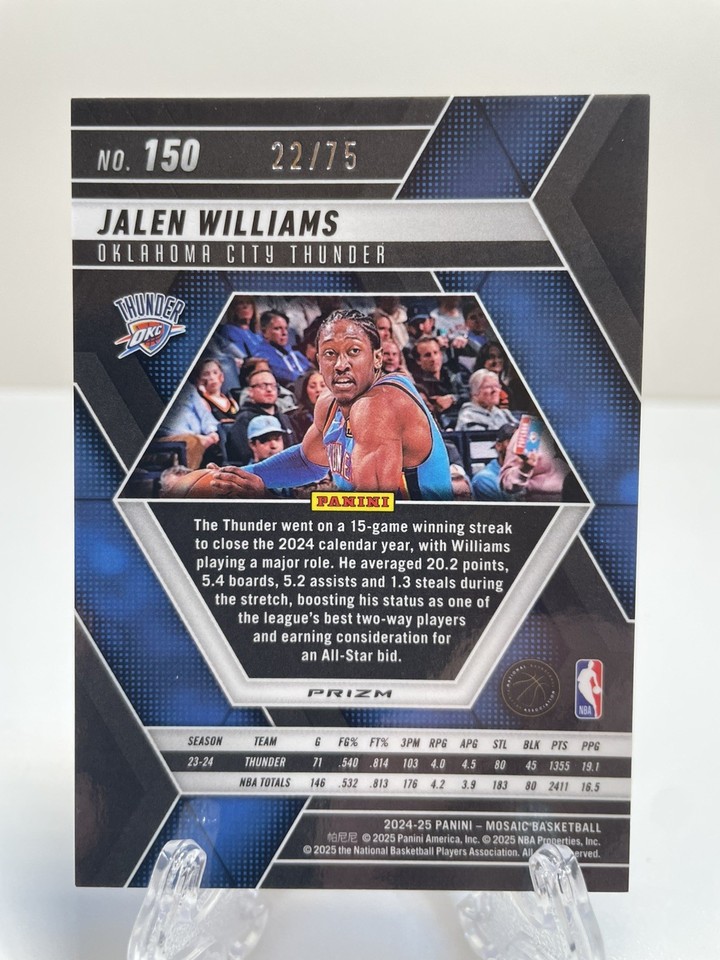 Panini Mosaic 2024-25 Jalen Williams Bronze Mosaic Prizm #150 Thunder ...
