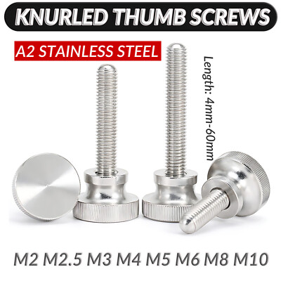 KNURLED THUMB SCREWS A2 STAINLESS STEEL HAND TURN KNOB BOLTS M2 M2.5 M3 ...