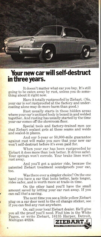 Vintage 1970 Ziebart Rustproofing Print Ad Panhard 24 | eBay