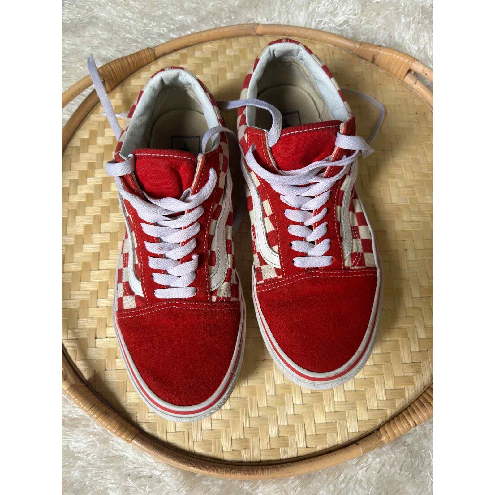 Vans red and white checkered sneakers lace up SZ 7.5 … - Gem