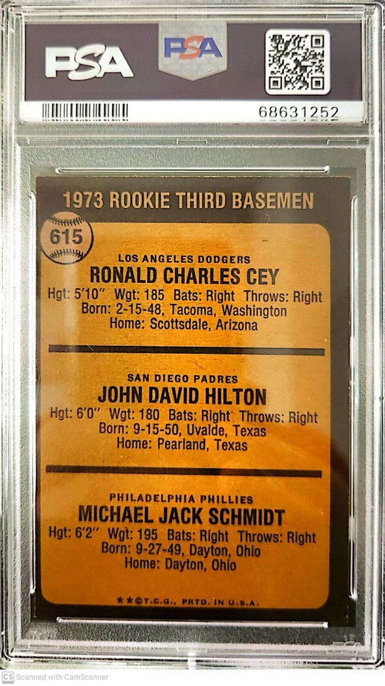 1973 Topps #615 Mike Schmidt Ron Cey Rookie Graded PSA 4 - Nice Card ...