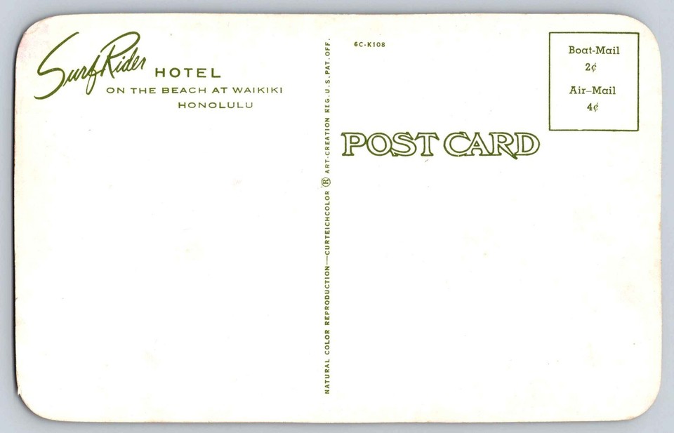 Postcard Surf Rider Hotel on the beach at Waikiki Honolulu Hawaii D-10 | eBay