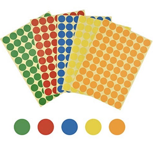 19mm self adhesive circular stickers 5 colours 280No of each 1400 ...