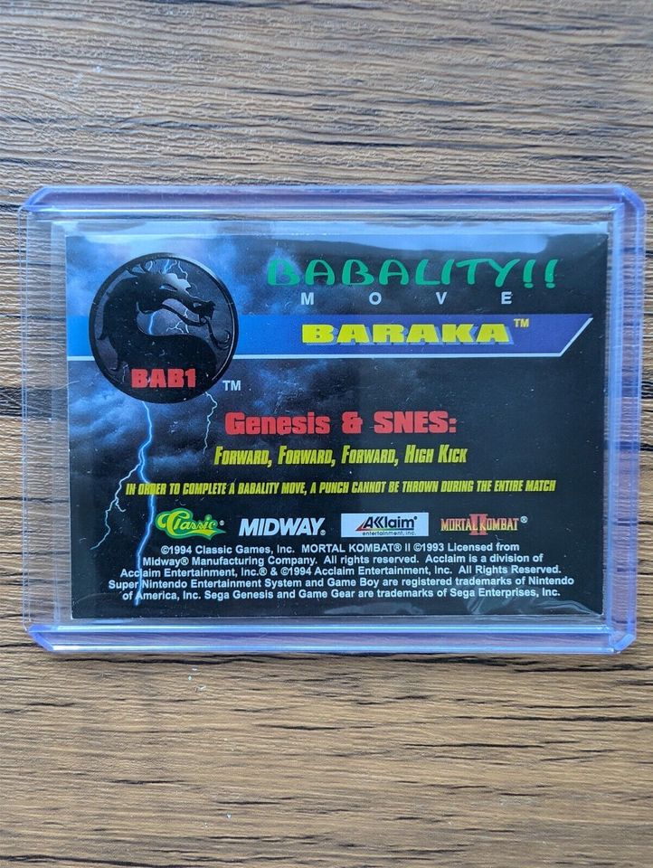 RARE! Baraka BABALITY Card BAB1 Mortal Kombat II Classic Sega Nintendo ...