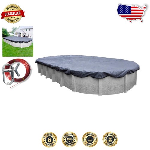 Commercial-Grade Slate Blue Winter Pool Cover 15x27 ft for Above Ground ...