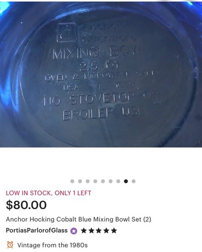 Vintage Anchor Hocking Cobalt Blue Glass Bakeware Nesting Mixing Bowl ...