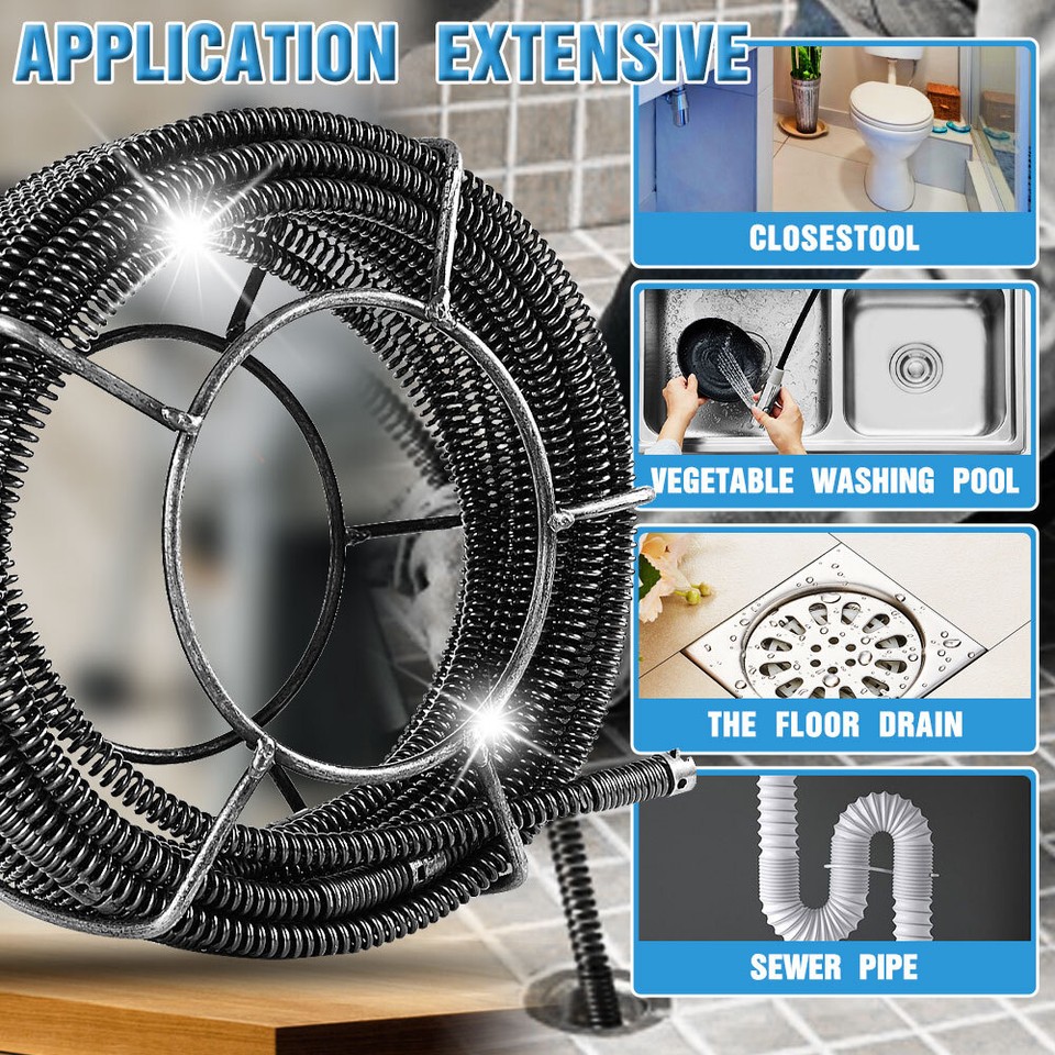 5/8IN Drain Auger Cable Replacement Snake Clog Pipe Sewer Cleaner+6 ...