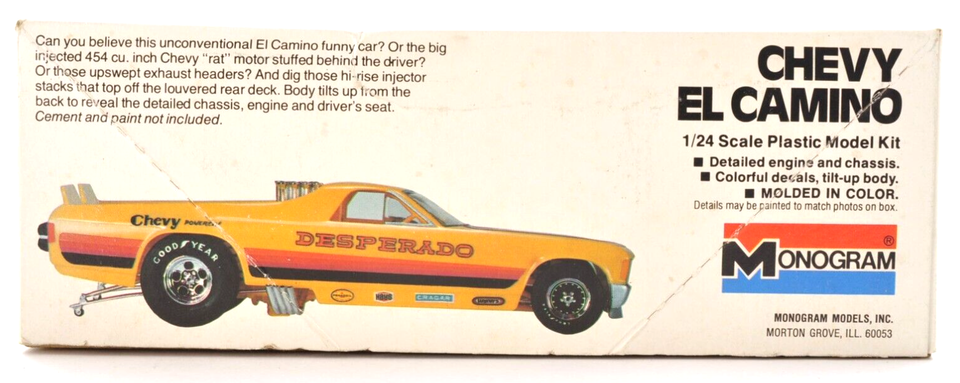 Vintage Monogram Desperado Chevy El Camino Funny Car 1/24 Model Kit ...