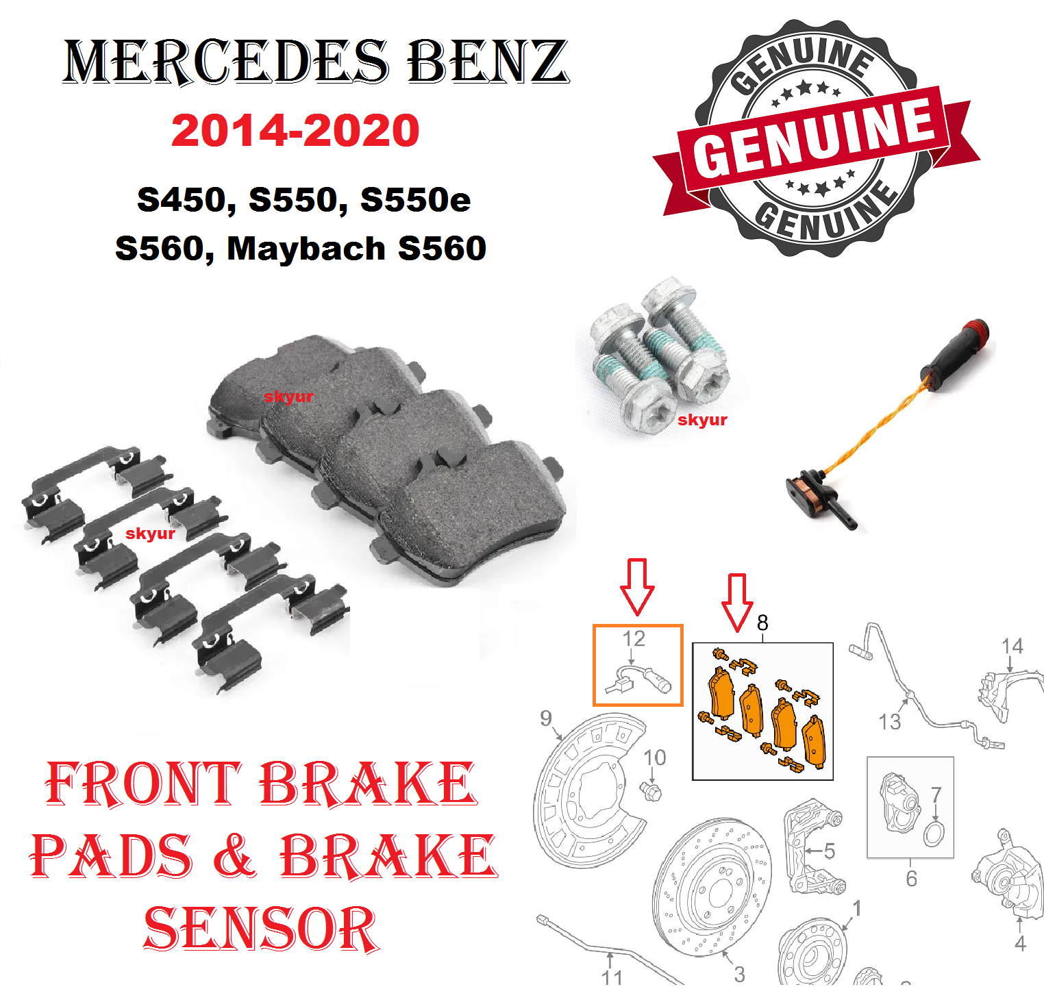 Mercedes Rear Brake Pad Set with Sensor For W222 S450 S550 S550e S560 ...