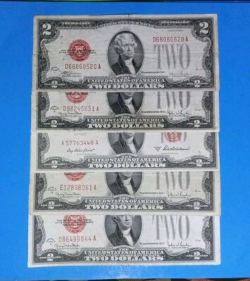 1928 F&G 1953 A, $2 RED SEALS! LEGAL TENDER, F./VF. CIRC. NOTES! OLD U ...