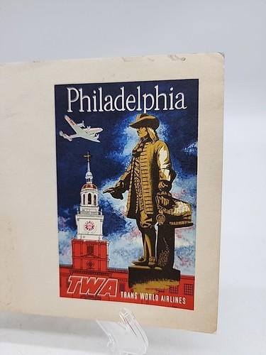 Vintage TWA Travel Stationary Original PHILADELPHIA David Klein Poster ...