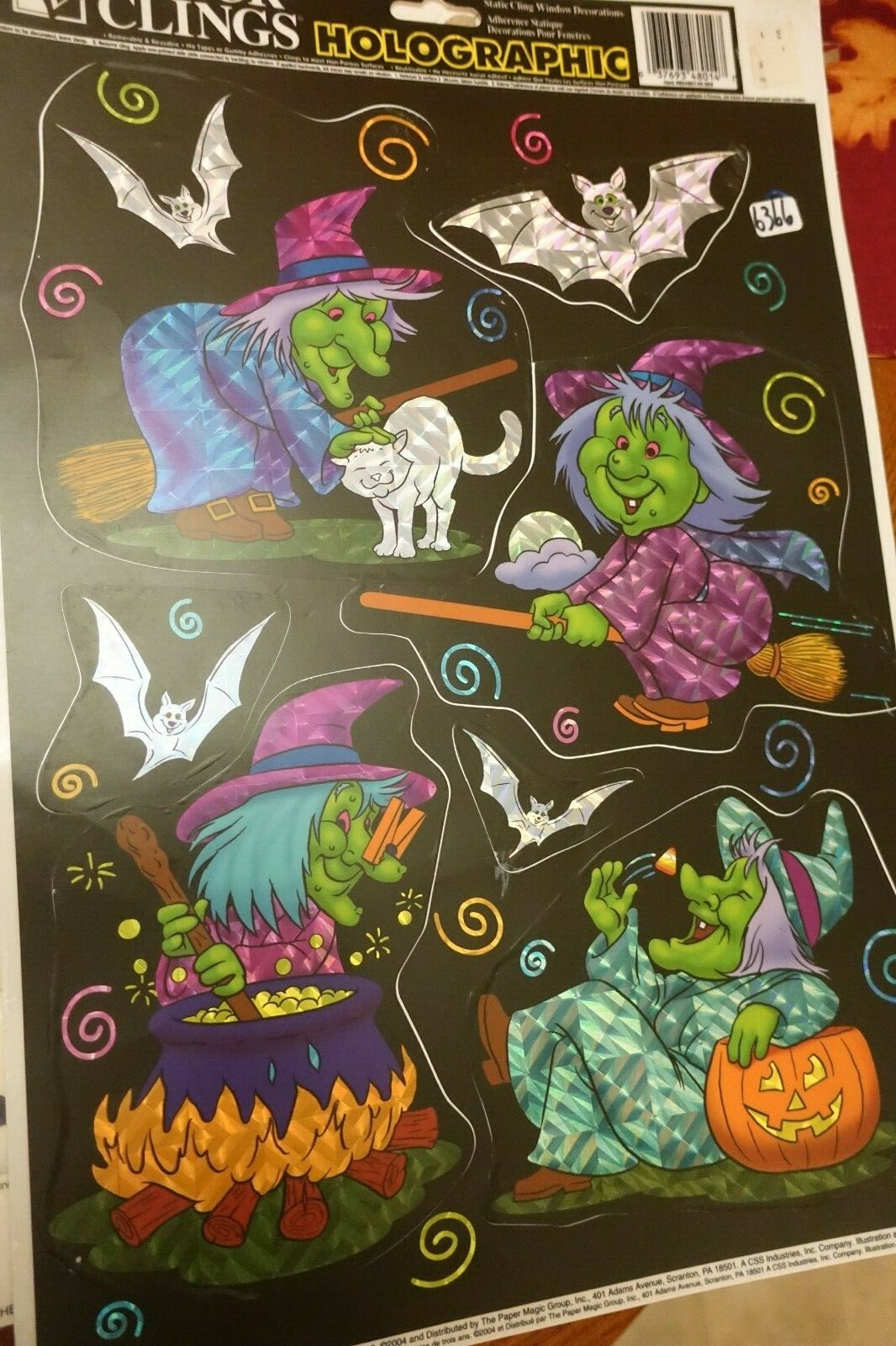 1 page Vintage Holographic Color Clings Witches Halloween Window Clings ...