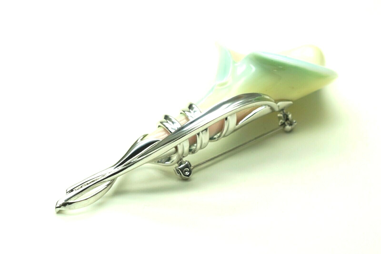 NEW FRANZ PORCELAIN CALLA LILY FLOWER BROOCH PIN RHODIUM PLATED FJ00036 ...