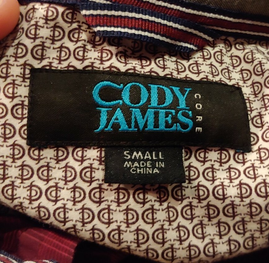 Mens Cody James CORE Long Sleeve Button Check Maroon … - Gem