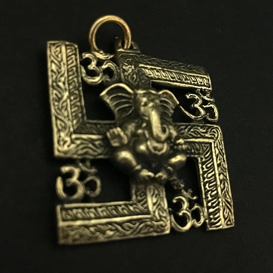 Ganesh OHM Mantras Charm Pendant Brass Hinduism Symbol Swastik | eBay