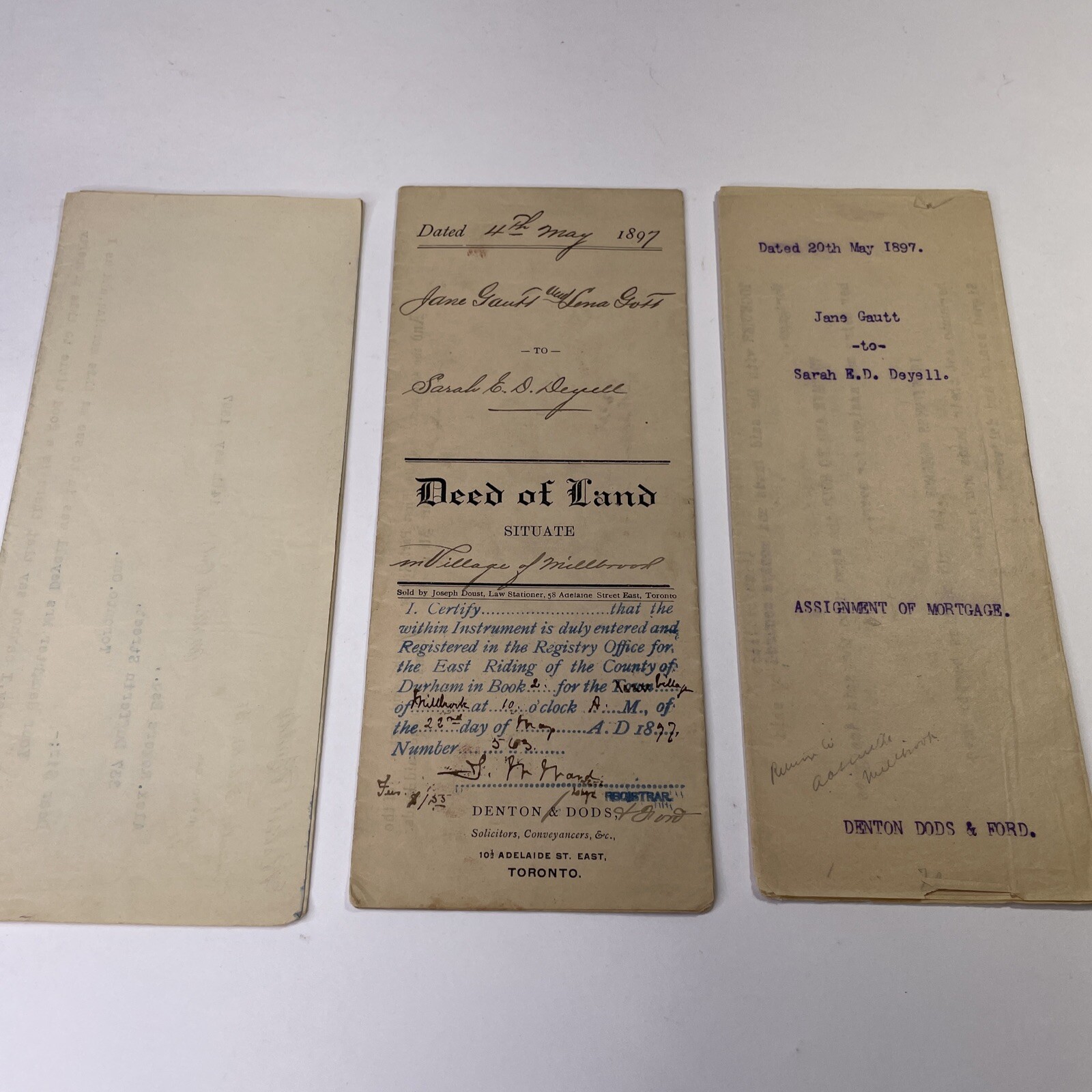 Antique 1897 Mortgage & Deed: Sarah Deyell of Millbrook Cavan Township ...