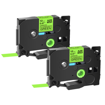 2 Pack Black on Fluo Green Label Tape 12mm 1/2" for brother TZ-D31 TZe ...