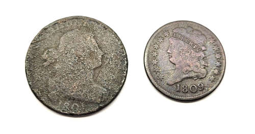 1801 Draped Bust Large Cent - 3 Errors and 1809 Classic Head Half Cent ...