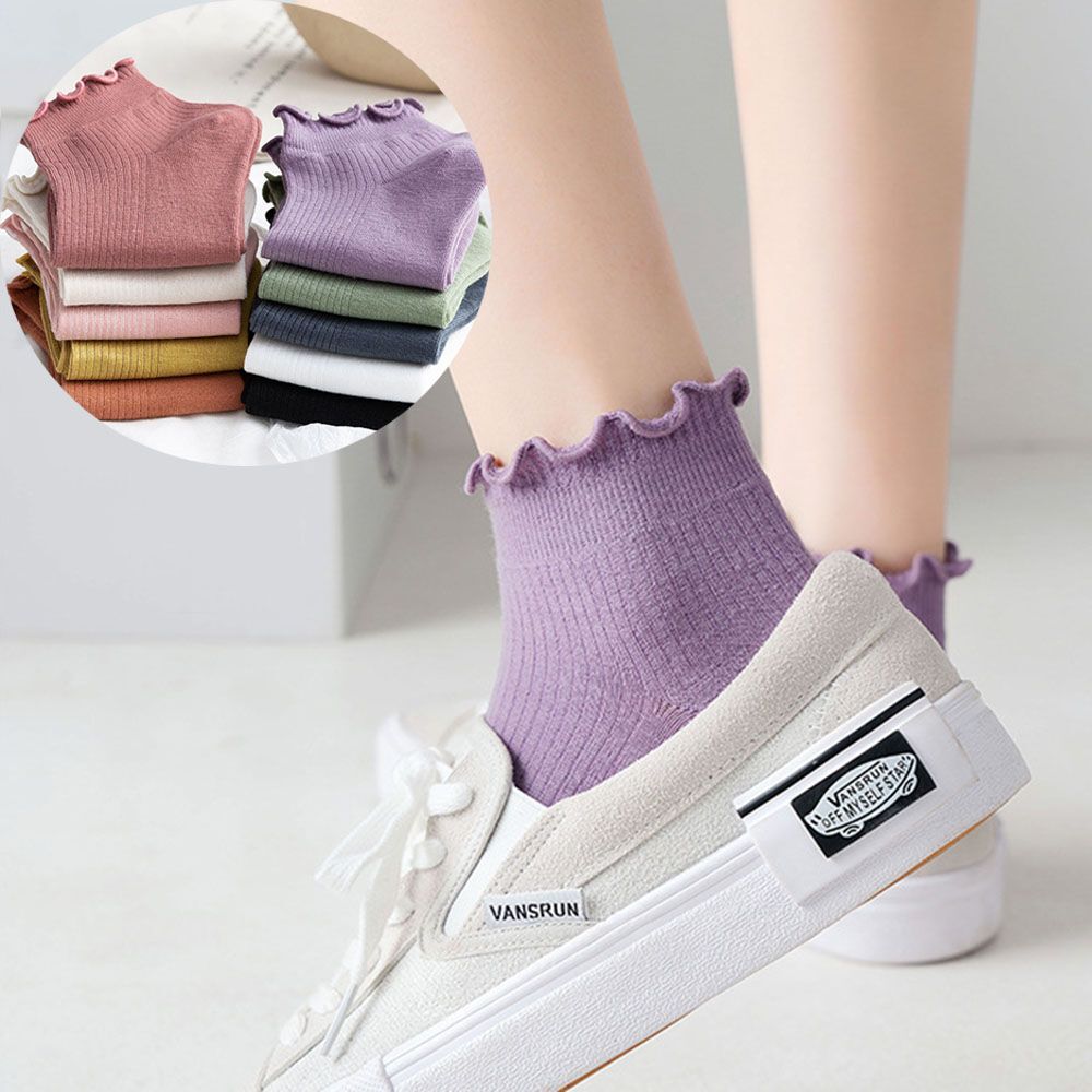 Super Thin Cotton Ankle Short Boat Socks Frilly Ruffle Socks Women's ...