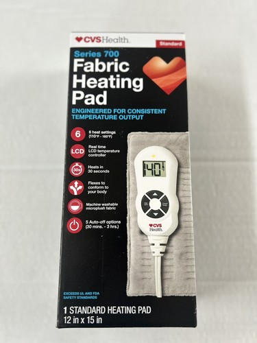 HEATING PAD FABRUC NEW CVS HEALTH STANDARD SIZE MACHINE WASHABLE 6 HEAT ...